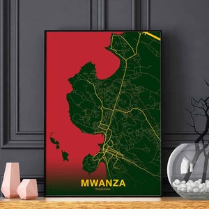 MWANZA Tanzania Poster Color Hometown City Print Modern Home Decor ...