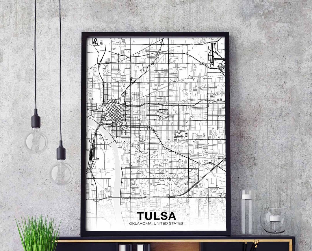 TULSA Oklahoma OK USA Map Poster Black White Hometown City Print Modern ...