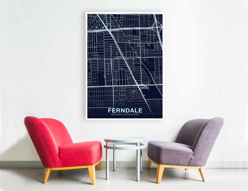 FERNDALE Michigan MI USA Map Poster Color Hometown City Print - Etsy