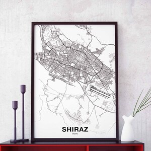 SHIRAZ Iran Map Poster Hometown City Print Modern Home Decor Office ...