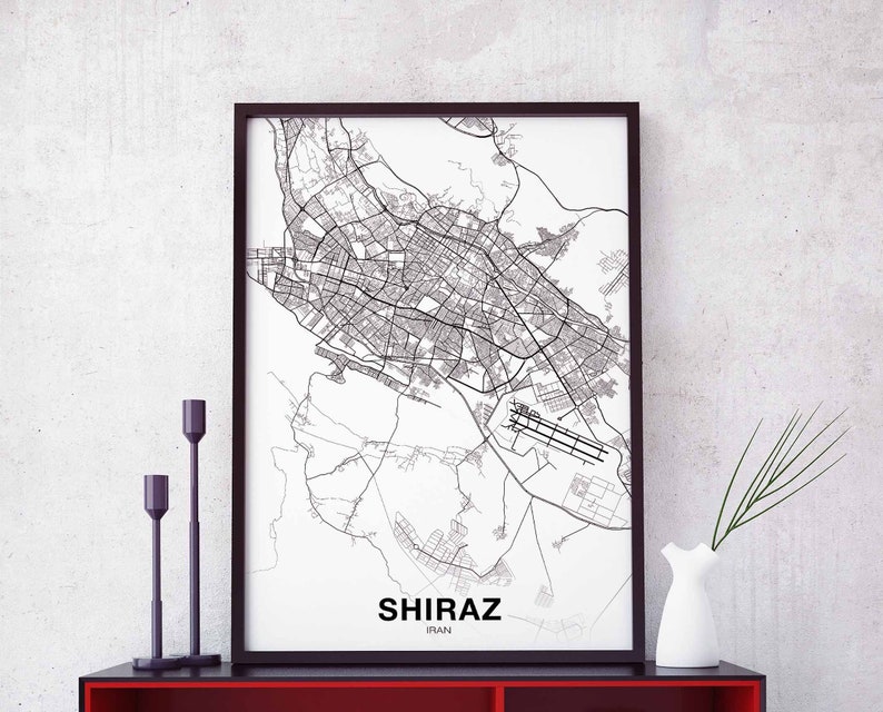 SHIRAZ Iran Map Poster Hometown City Print Modern Home Decor | Etsy