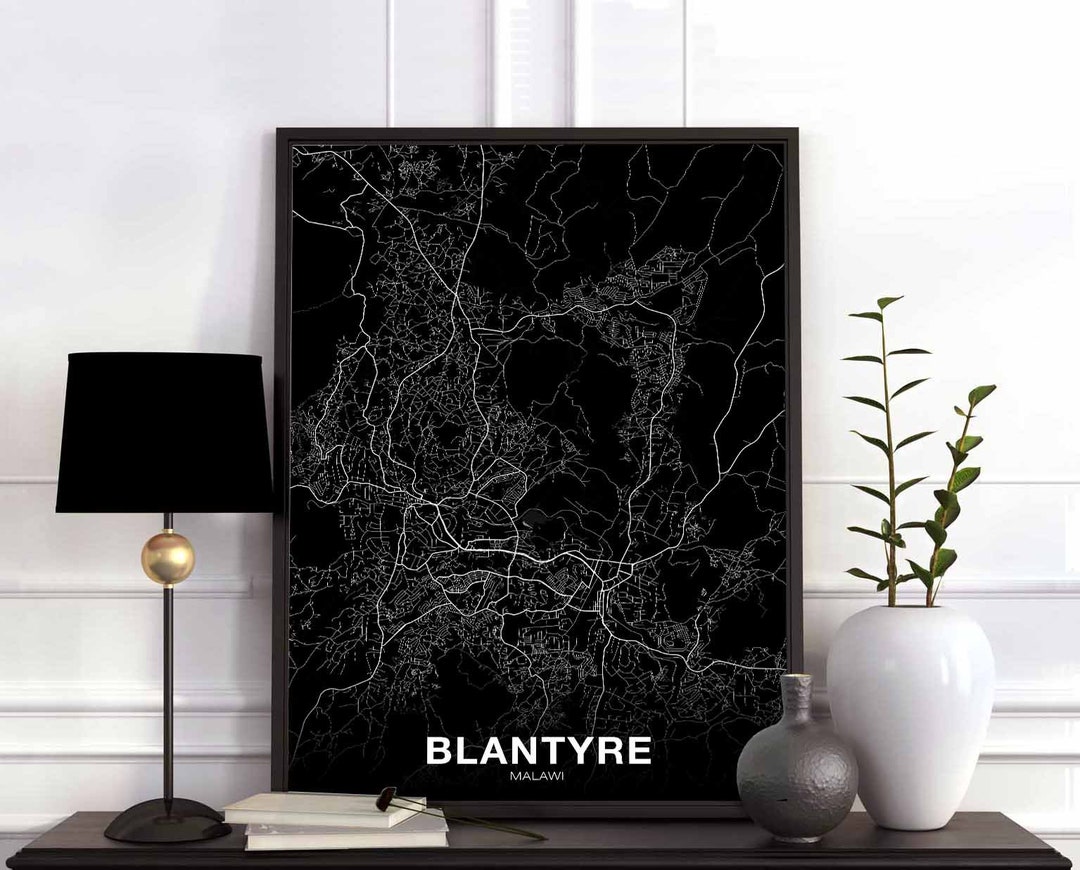 BLANTYRE Malawi Map Poster Black White Hometown City Print Modern Home ...
