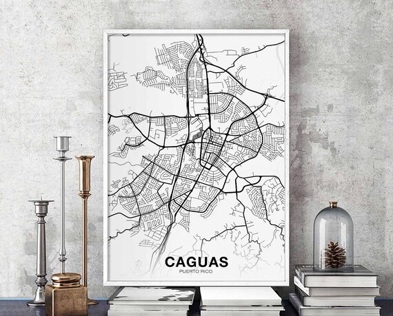 CAGUAS Puerto Rico map poster black white Hometown City Print | Etsy