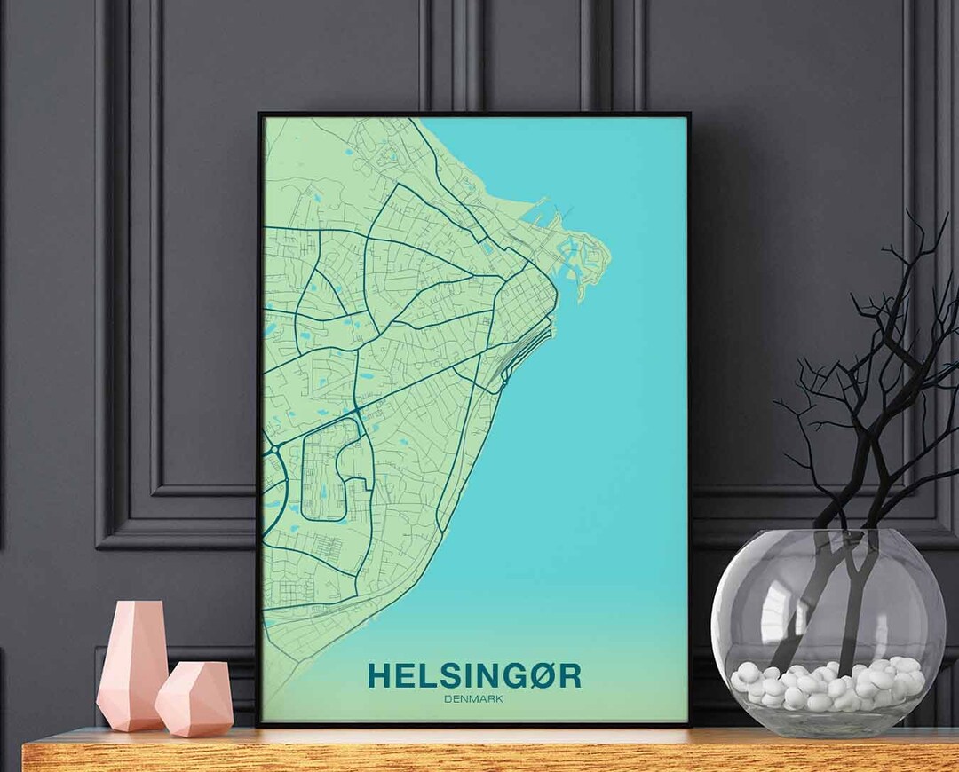 HELSINGOR Denmark Map Poster Color Hometown City Print Modern Home ...