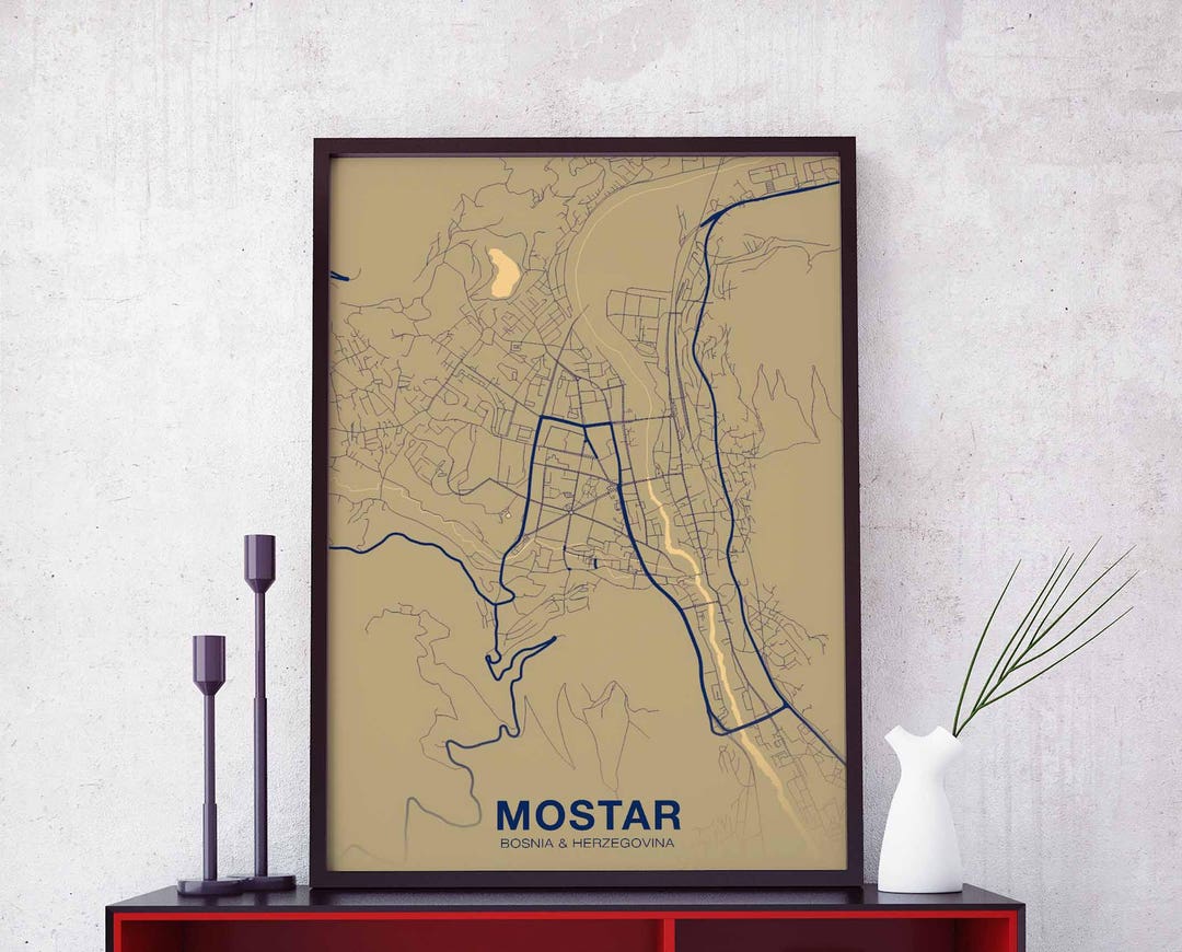 MOSTAR Bosnia & Herzegovina Map Poster Color Hometown City Print Modern ...