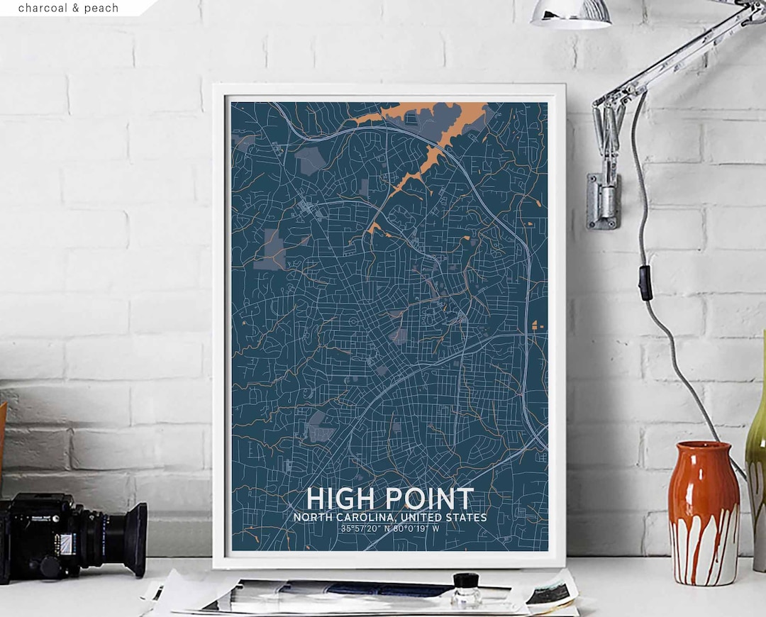 HIGH POINT North Carolina Usa Map Poster Black White Hometown City ...