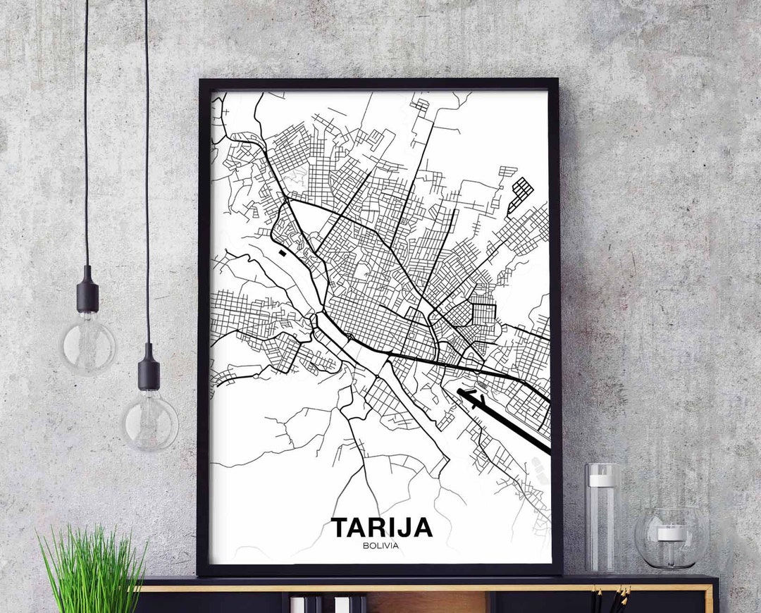 TARIJA Bolivia Map Poster Black White Hometown City Print Modern Home ...