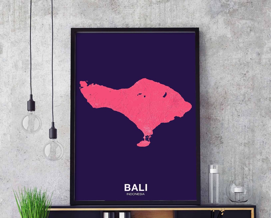 BALI Indonesia Map Poster Color Hometown City Print Modern Home Decor ...