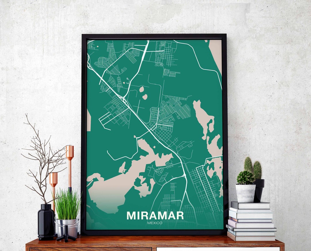 MIRAMAR Mexico Map Poster Color Hometown City Print Modern Home Decor ...