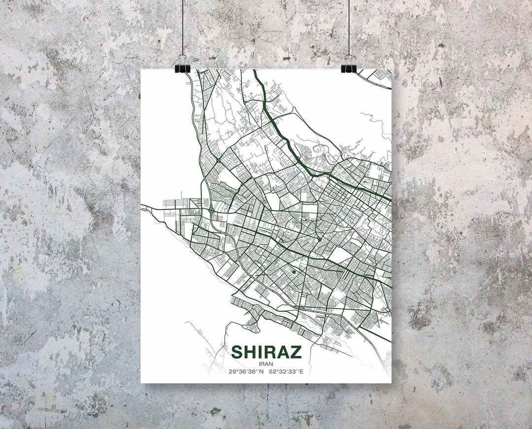 SHIRAZ Iran Map Poster Hometown City Print Modern Home Decor Office ...