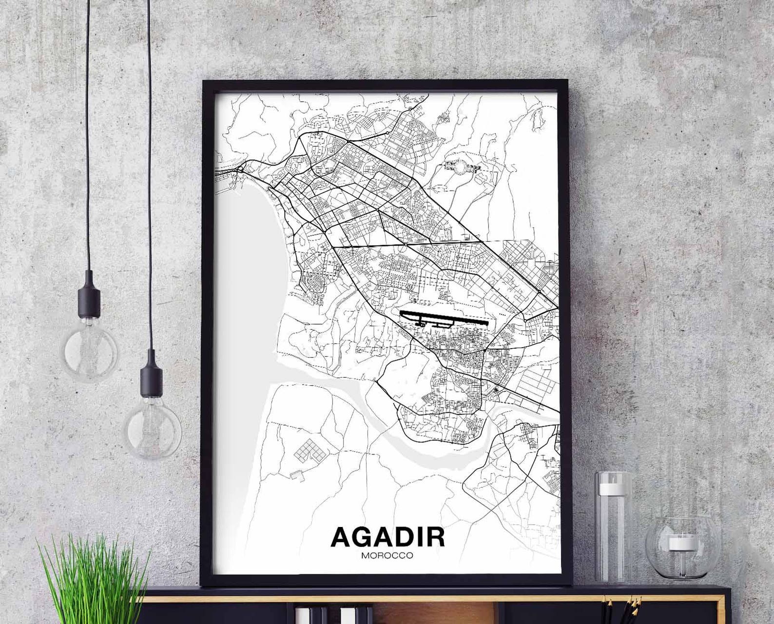 AGADIR Morocco Map Poster Hometown City Print Modern Home Decor Office ...