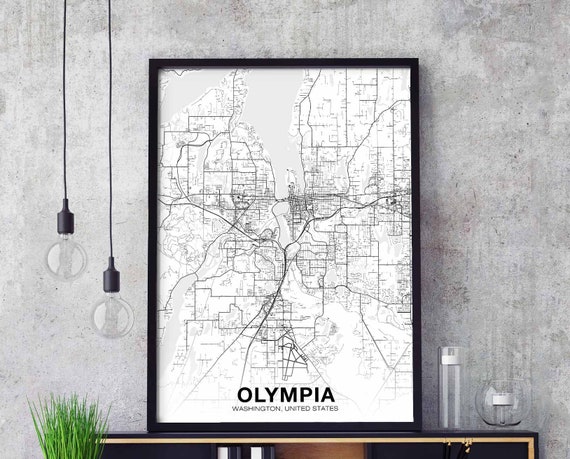 OLYMPIA Washington WA USA Map Poster Black White Hometown City - Etsy