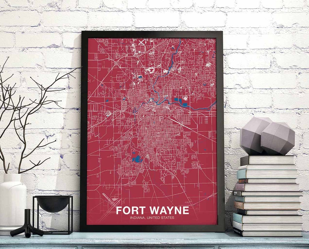 FORT WAYNE Indiana IN Us Map Poster Color Hometown City Print Modern ...