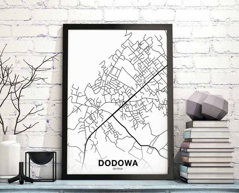 DODOWA Ghana Map Poster Black White Hometown City Print Modern Home ...