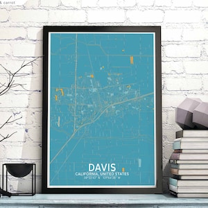 DAVIS California USA Map Poster Black White Hometown City Print Modern ...