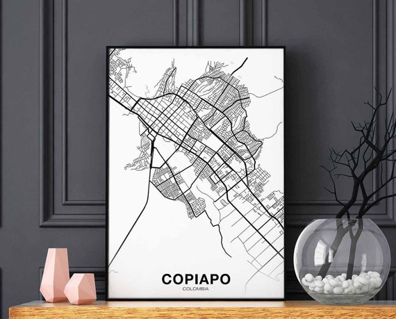 COPIAPO Chile Map Poster Black White Hometown City Print | Etsy
