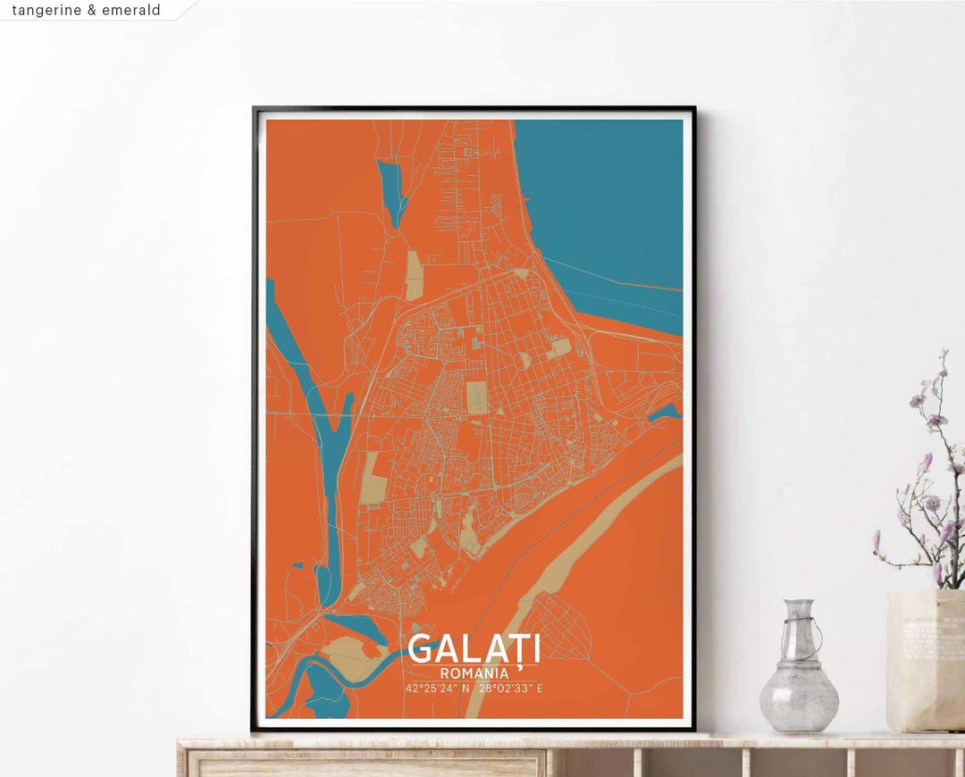 GALATI Romania Map Poster Black White Hometown City Print Modern Home ...