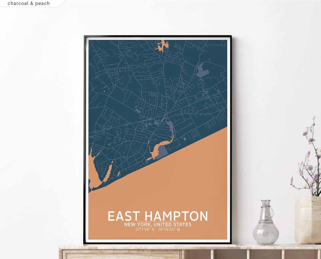 EAST HAMPTON New York USA Map Poster Black White Hometown City Print ...
