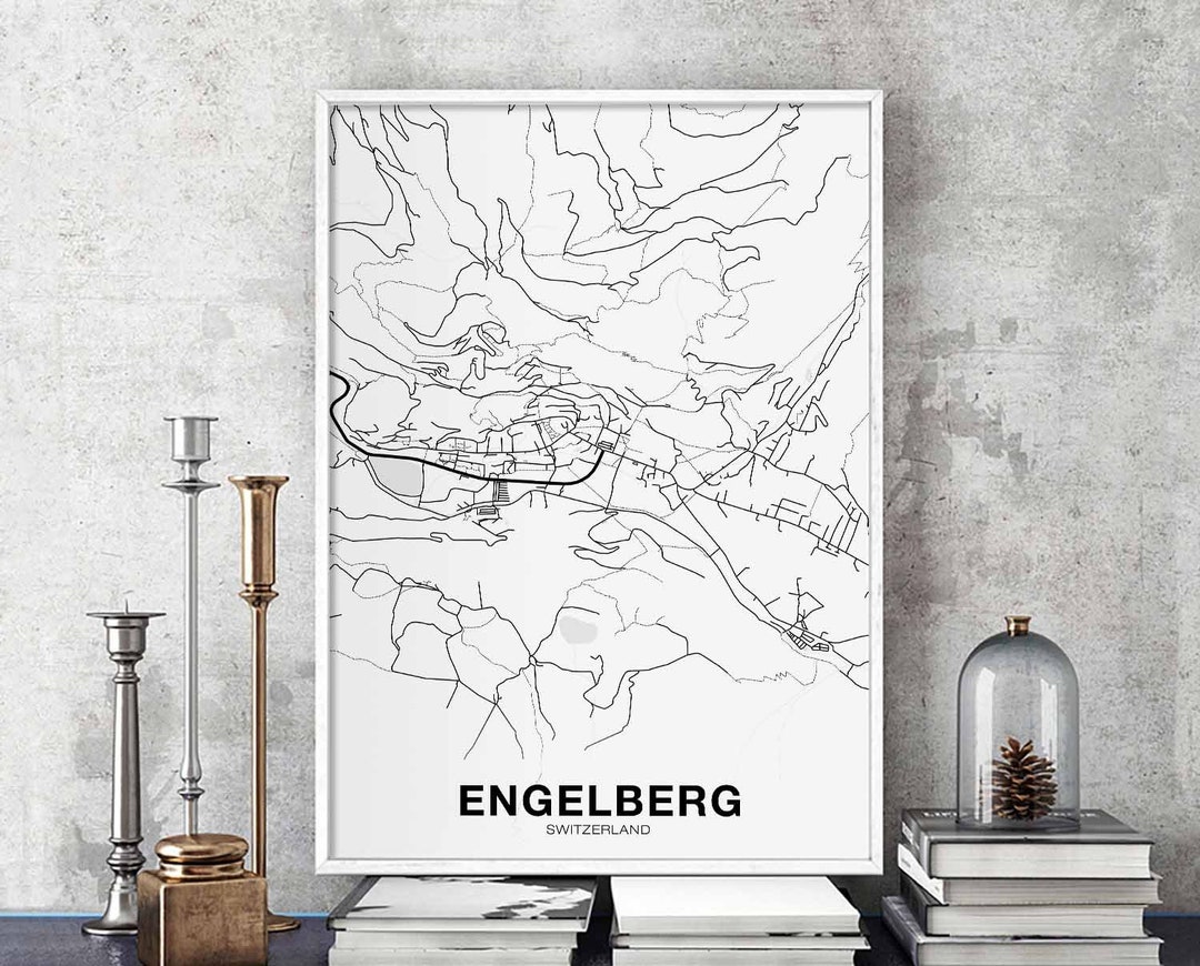 ENGELBERG Switzerland Map Poster Black White Hometown City Print Modern ...