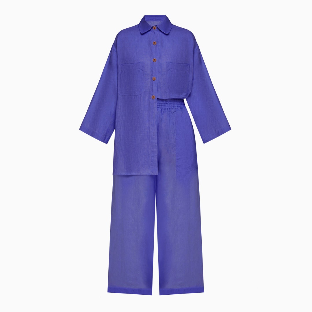 Women Linen Suit, Summer Linen Two Piece Set, Linen Shirt and Pants ...