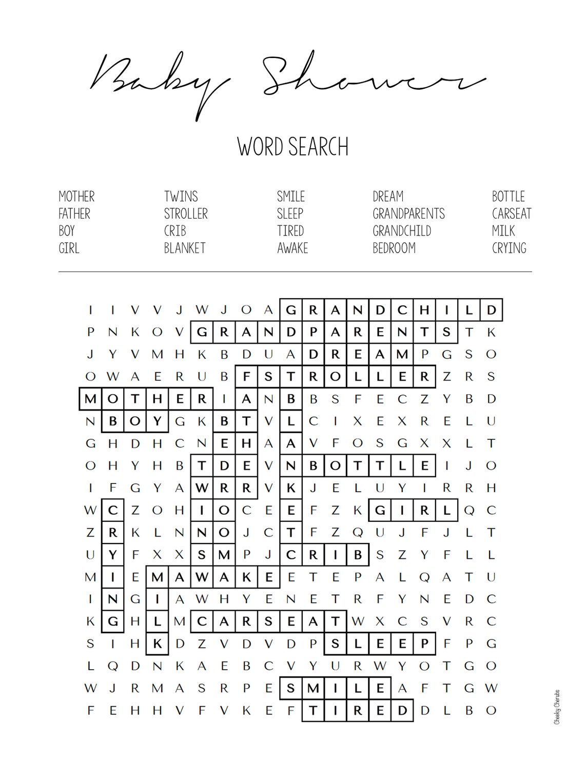 Baby Shower Word Search Game Word Puzzle Baby Shower Themed - Etsy