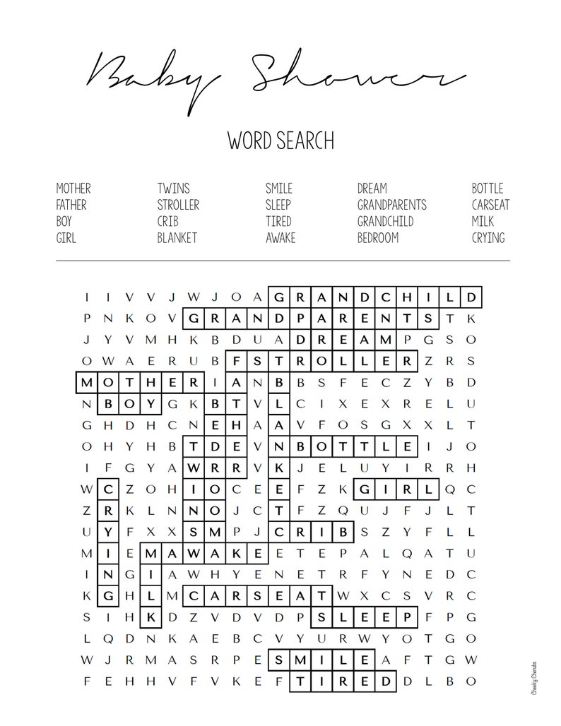 Baby Shower Word Search Game Word Puzzle Baby Shower Themed - Etsy