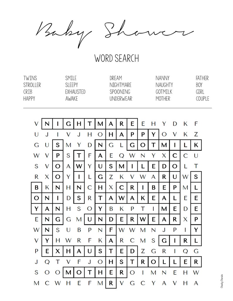 Baby Shower Word Search Game Word Puzzle Baby Shower Themed - Etsy