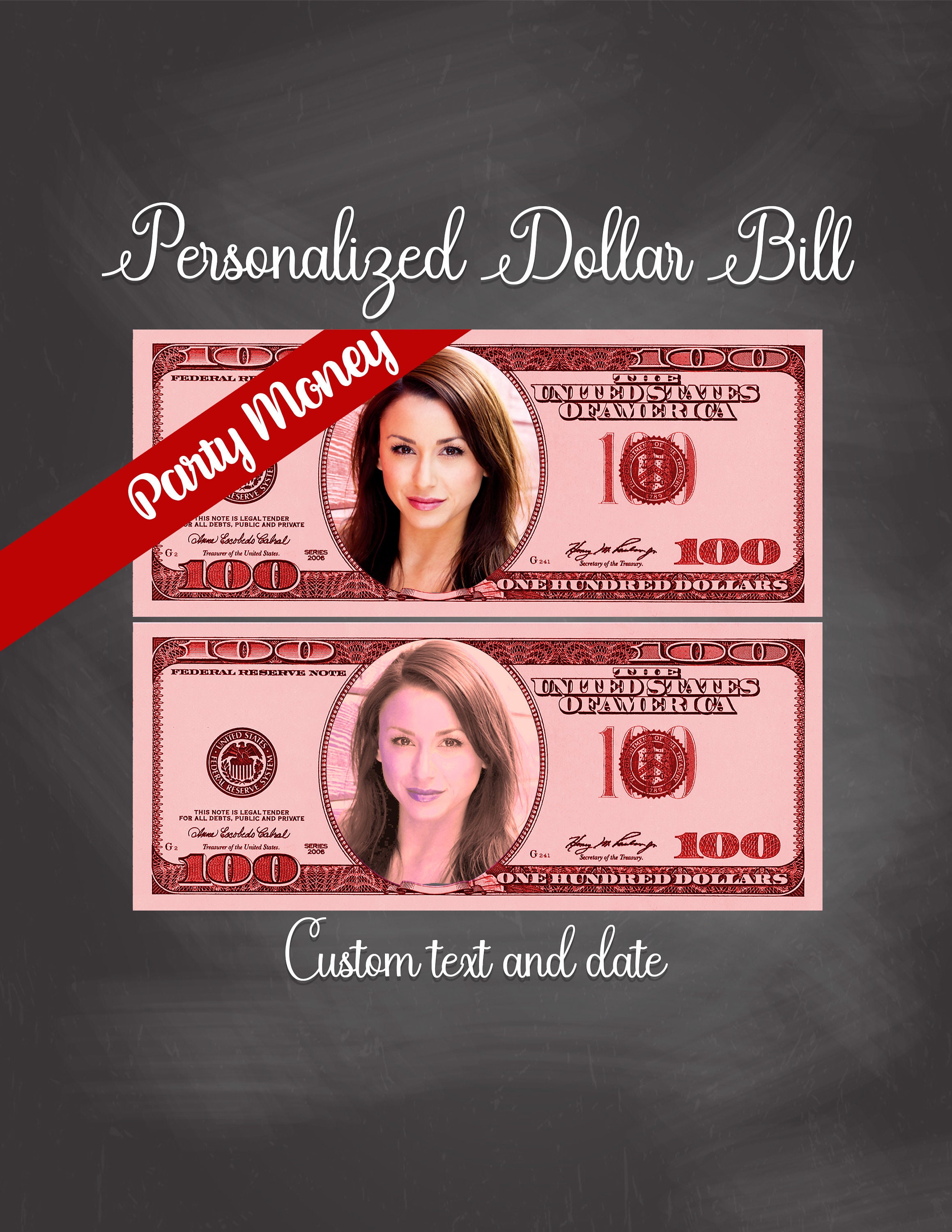 SAME DAY - Personalized 100 Dollar Bill RED - Party Money | Classroom ...