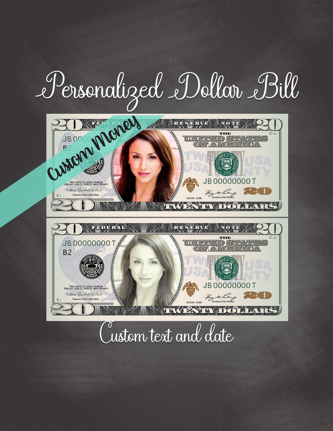 Personalized 20 Dollar Bill | Custom Money With Your Face - Letter Page ...