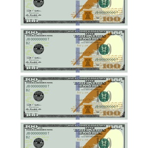 NEW 100 Dollar Bill Template - Letter Page With 4 Real Size Dollar ...