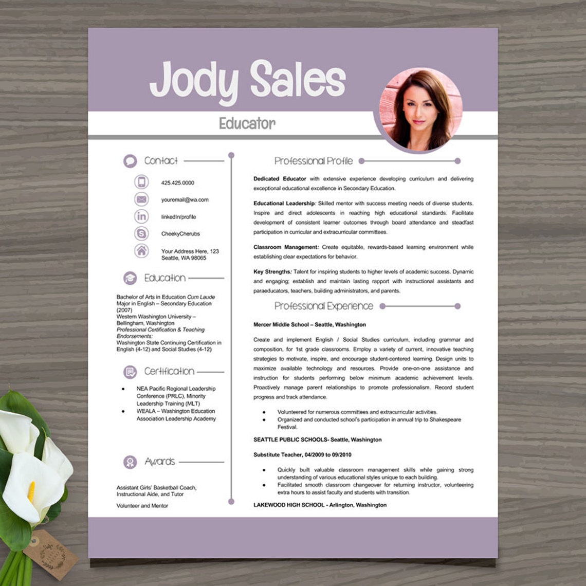 Resume Template With Picture CV Template Power Point - Etsy