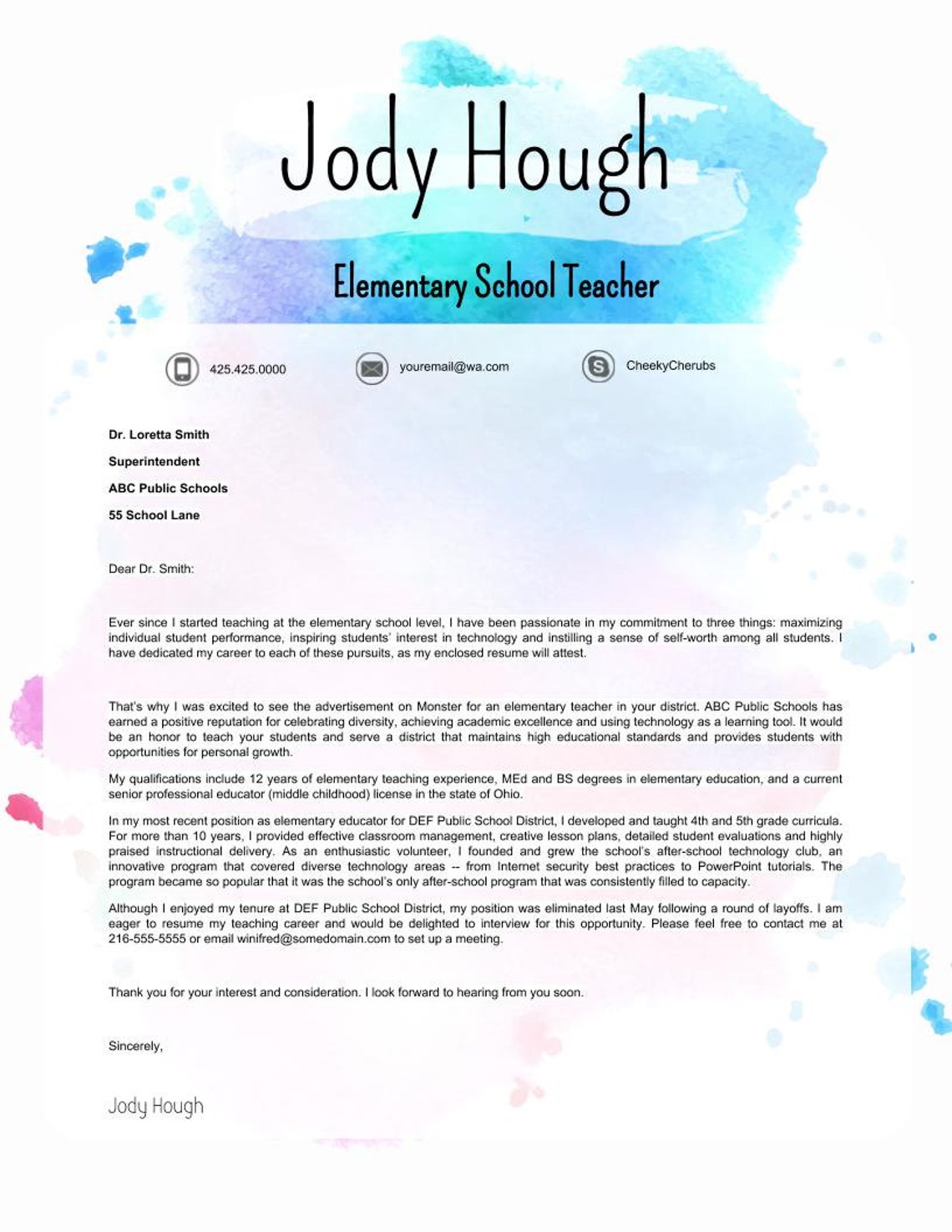Teacher Portfolio Template watercolor Resume Template | Etsy