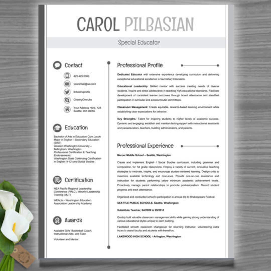 Teacher Resume Template | CV Template | Powerpoint EDITABLE (clean Look ...