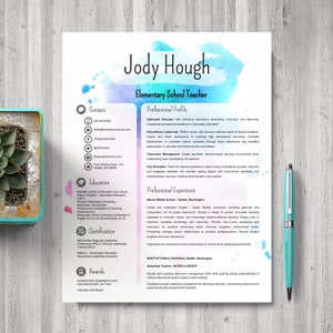 Teacher Portfolio Template (watercolor) + Resume Template | Powerpoint ...