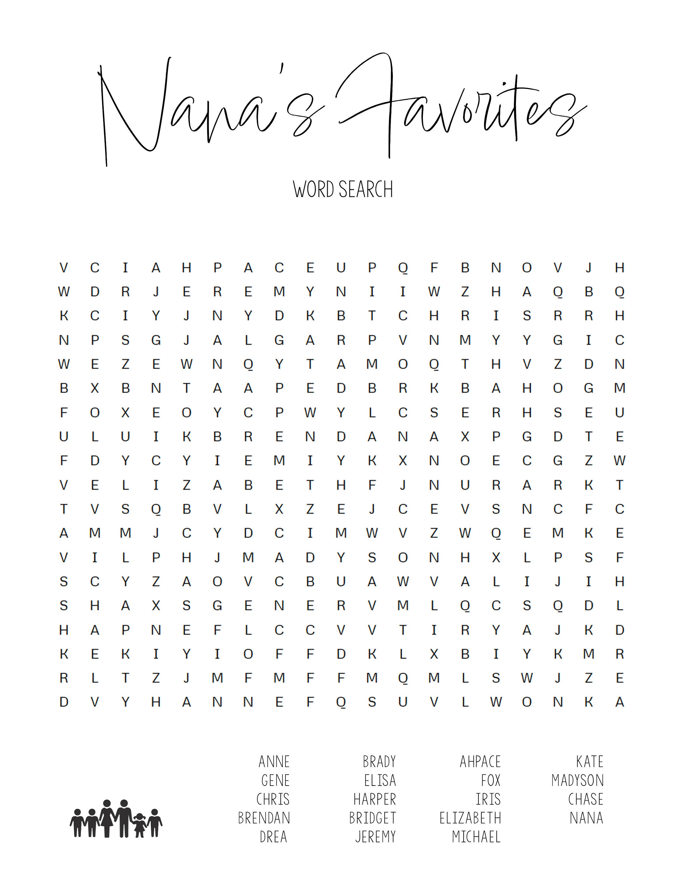 Custom Family Word Search Word Search Puzzle Family Themed - Etsy UK
