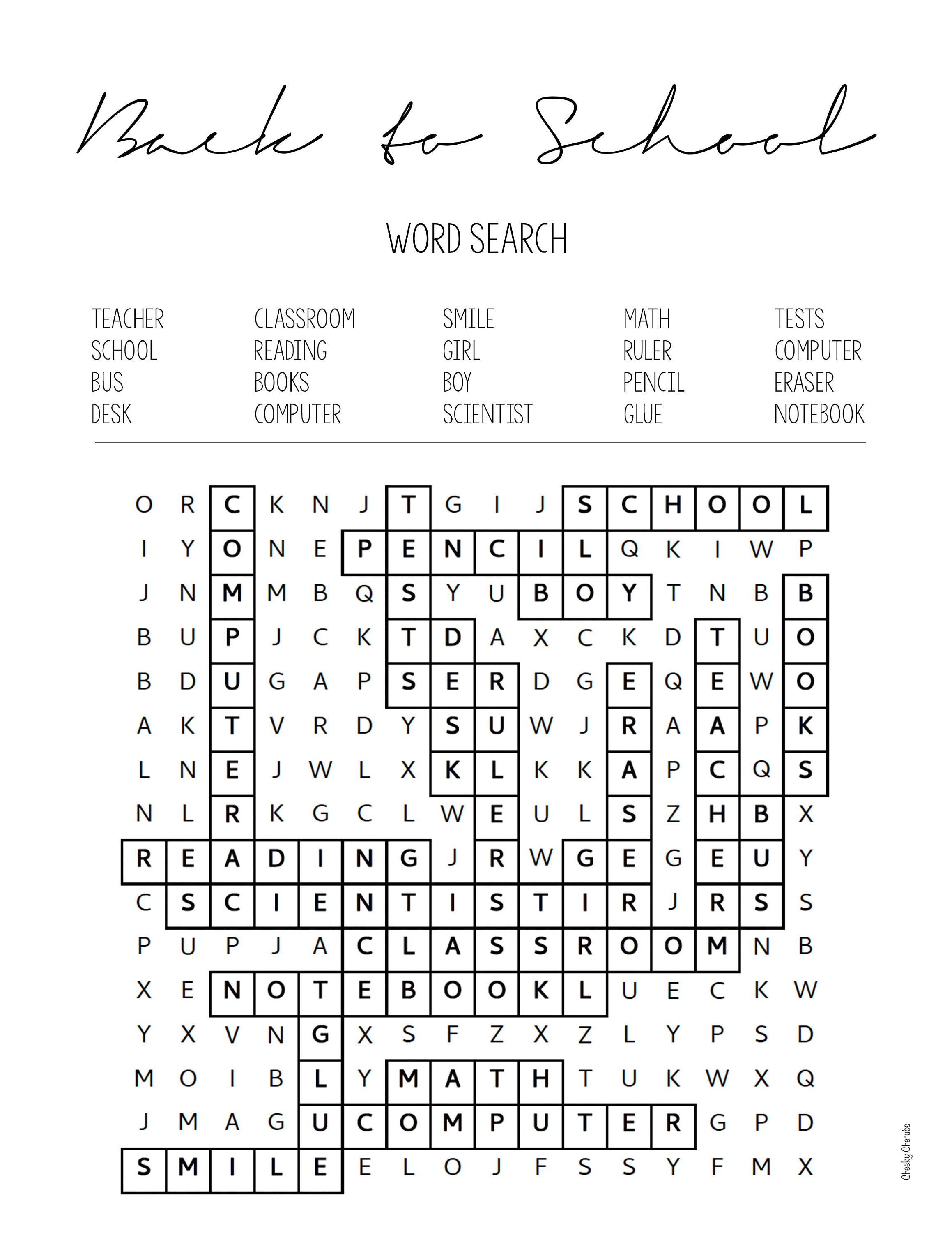 Back to School Word Search Puzzle Game With Answer Keys - Etsy