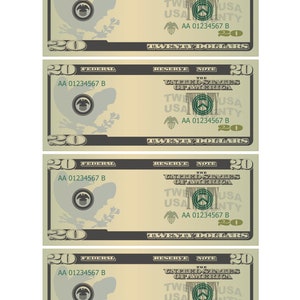 Dollar Bill Templates - Printable Letter Page With 4 Real Size Dollar ...