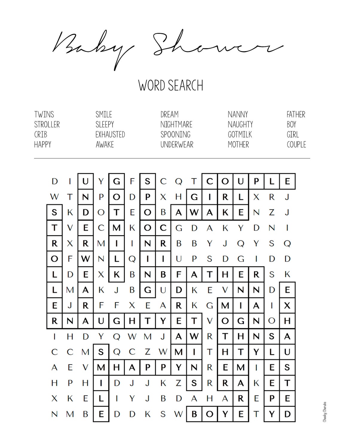 Baby Shower Word Search Game Word Puzzle Baby Shower Themed - Etsy