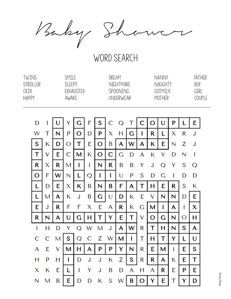 Baby Shower Word Search Game Word Puzzle Baby Shower Themed - Etsy