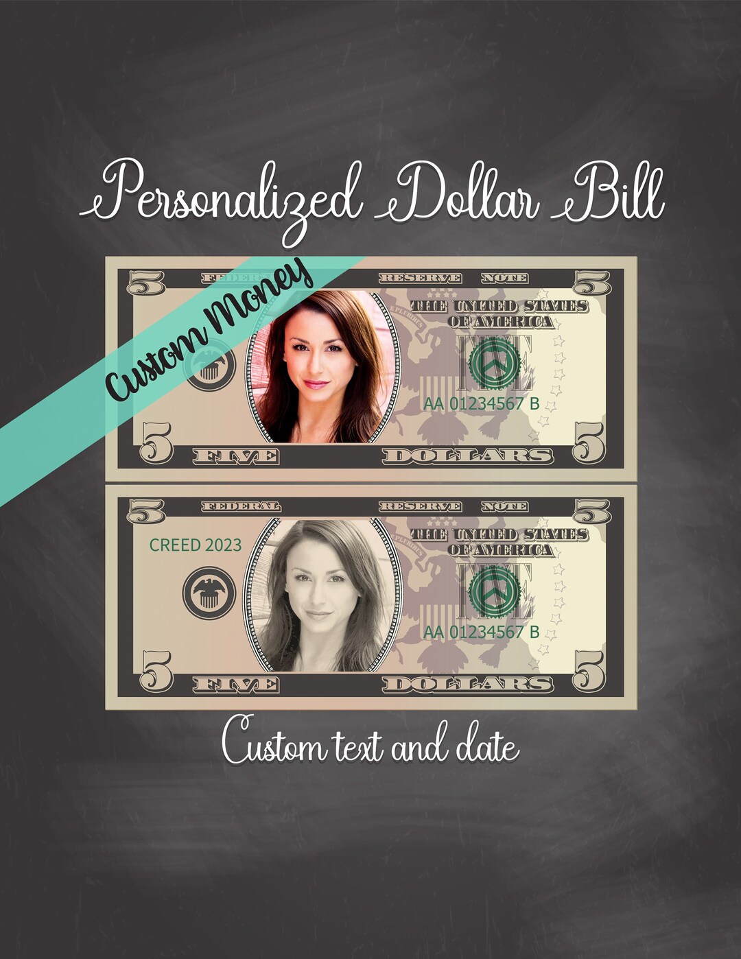 Personalized 5 Dollar Bill | Custom Money With Your Face - Letter Page ...