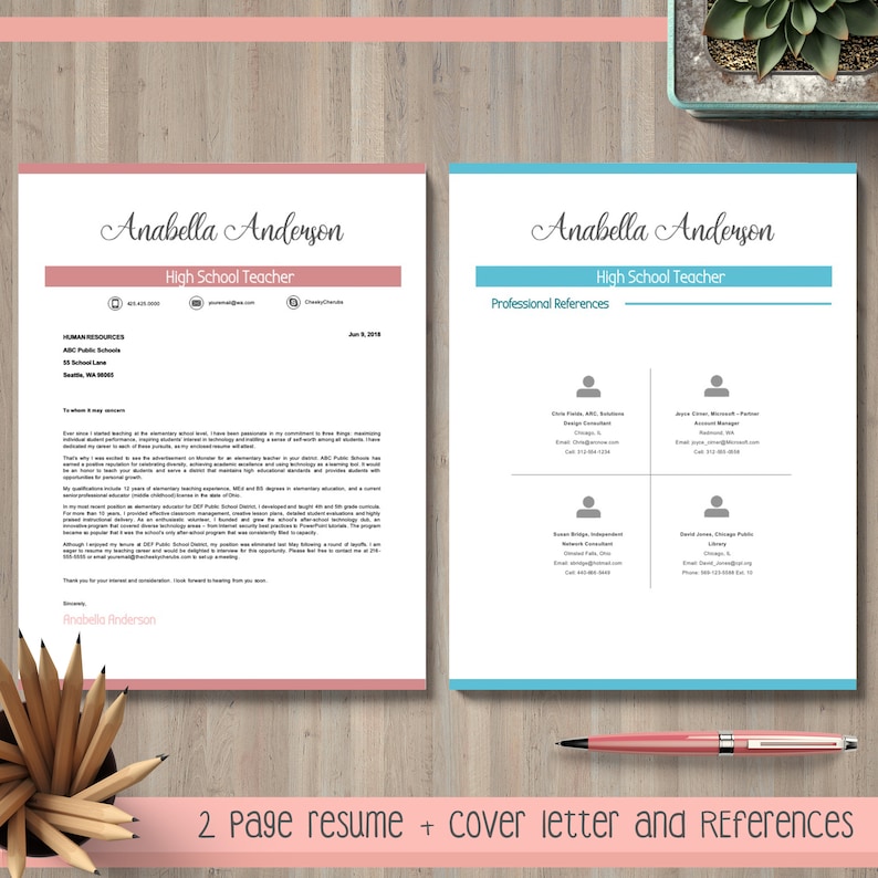 Professional Teacher Resume Template With Picture 2 Colors - Etsy