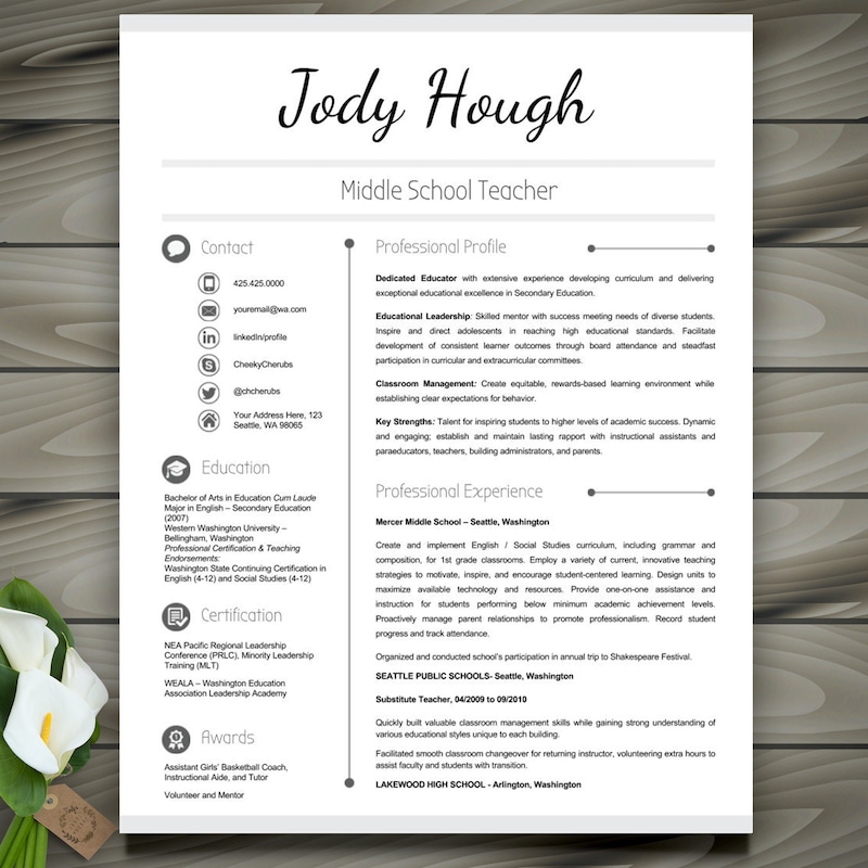 Teacher Resume - Etsy