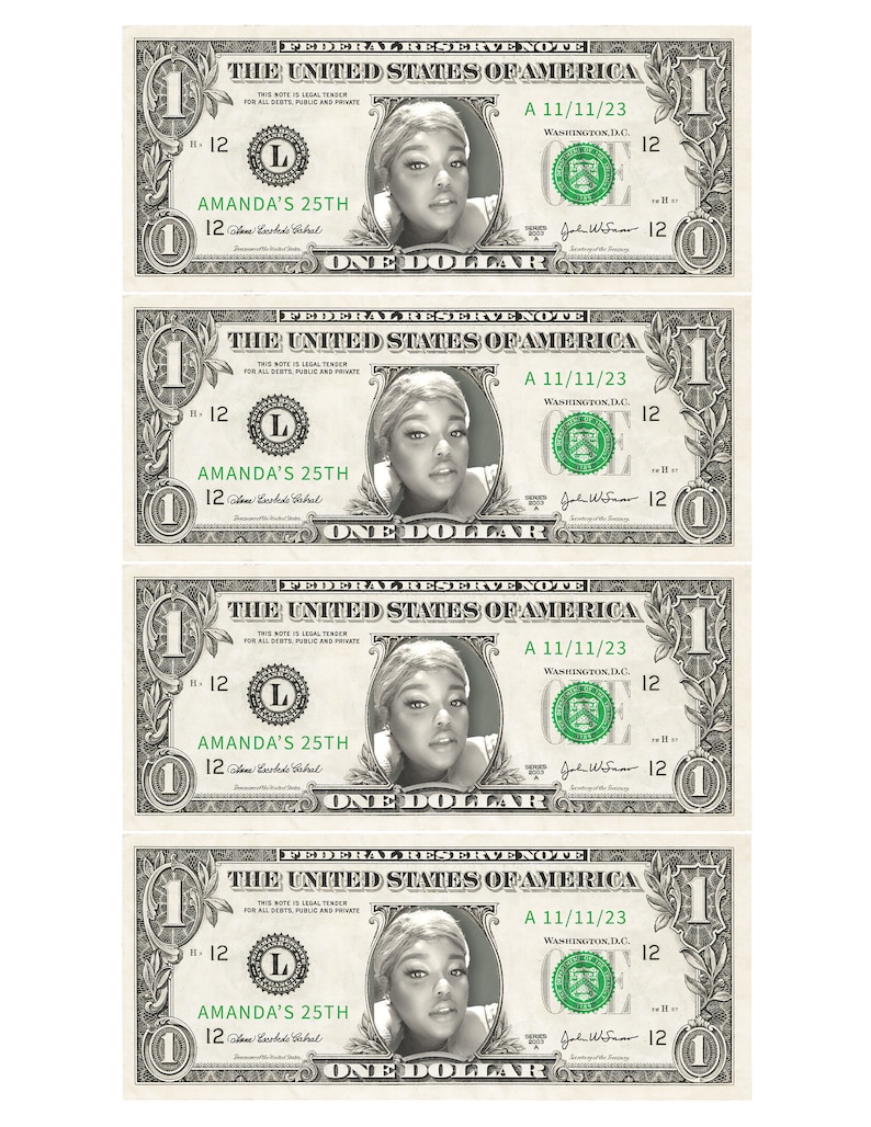 1 Dollar Bill Template - Letter Page With 4 Real Size Dollar Bills ...