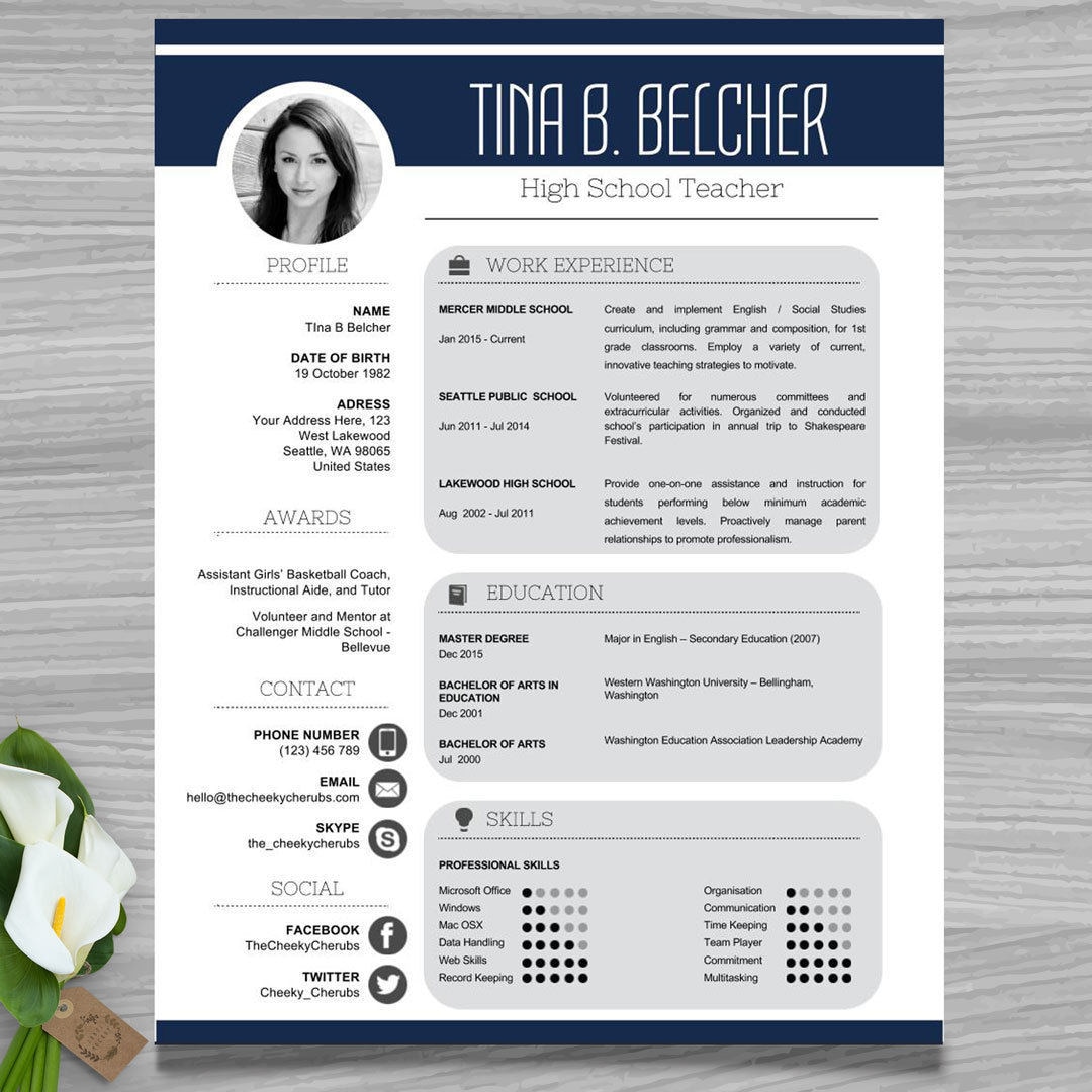 Teacher Resume Template With Picture | CV Template | Powerpoint ...