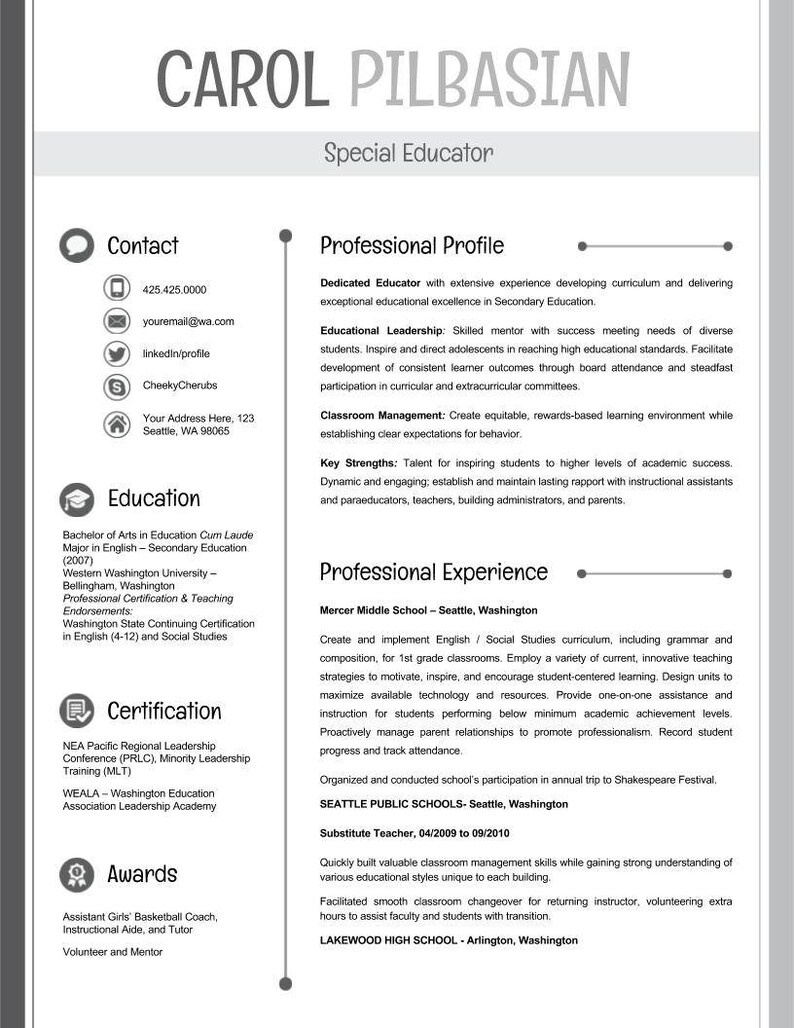 Teacher Resume Template CV Template Powerpoint EDITABLE - Etsy