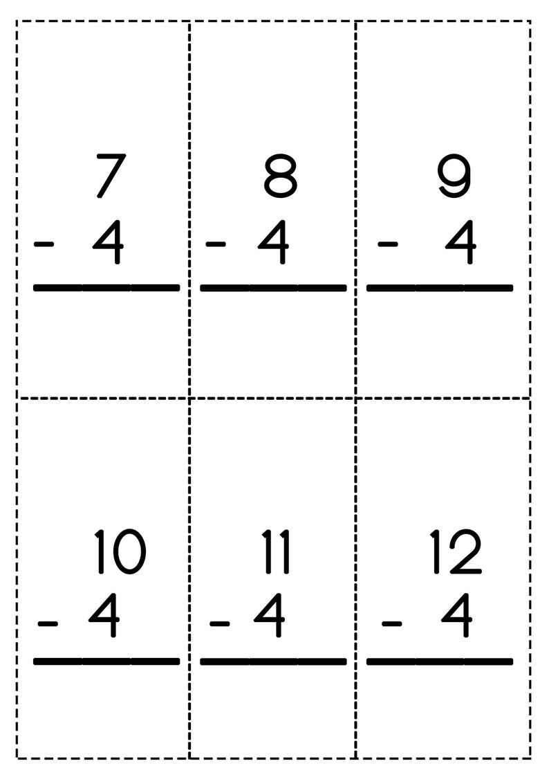 Subtraction Flash Cards up to 12 Math Cards - Etsy