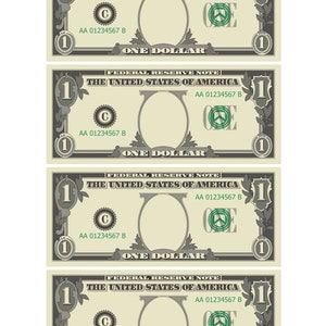 Dollar Bill Templates - Printable Letter Page With 4 Real Size Dollar ...