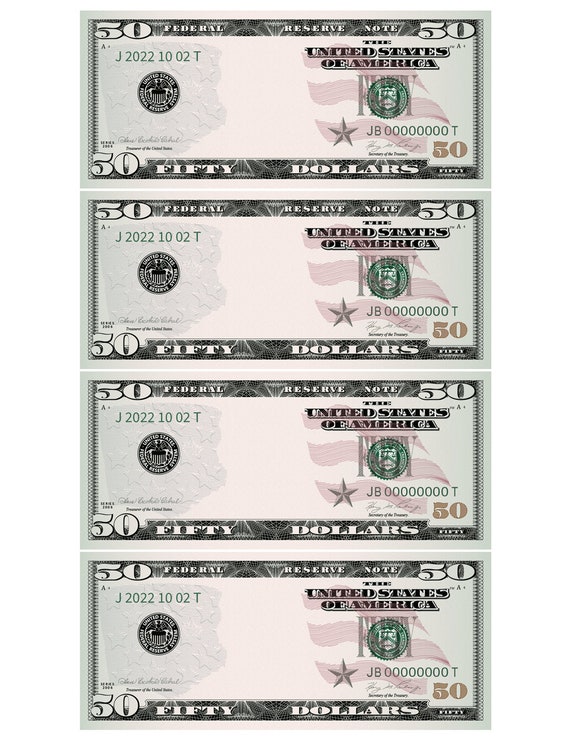 50 Dollar Bill Front And Back Actual Size