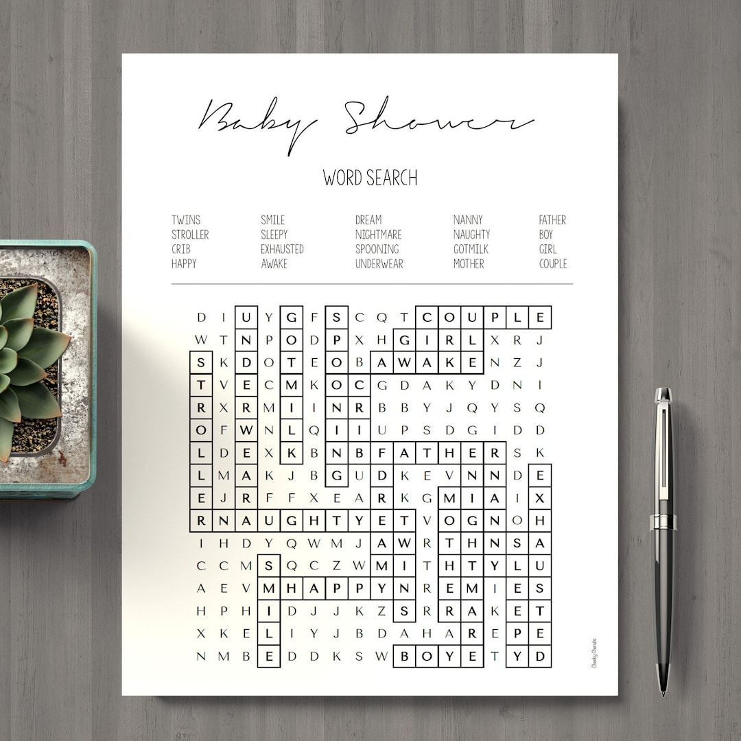 Baby Shower Word Search Game | Word Puzzle Baby Shower Themed | Baby ...
