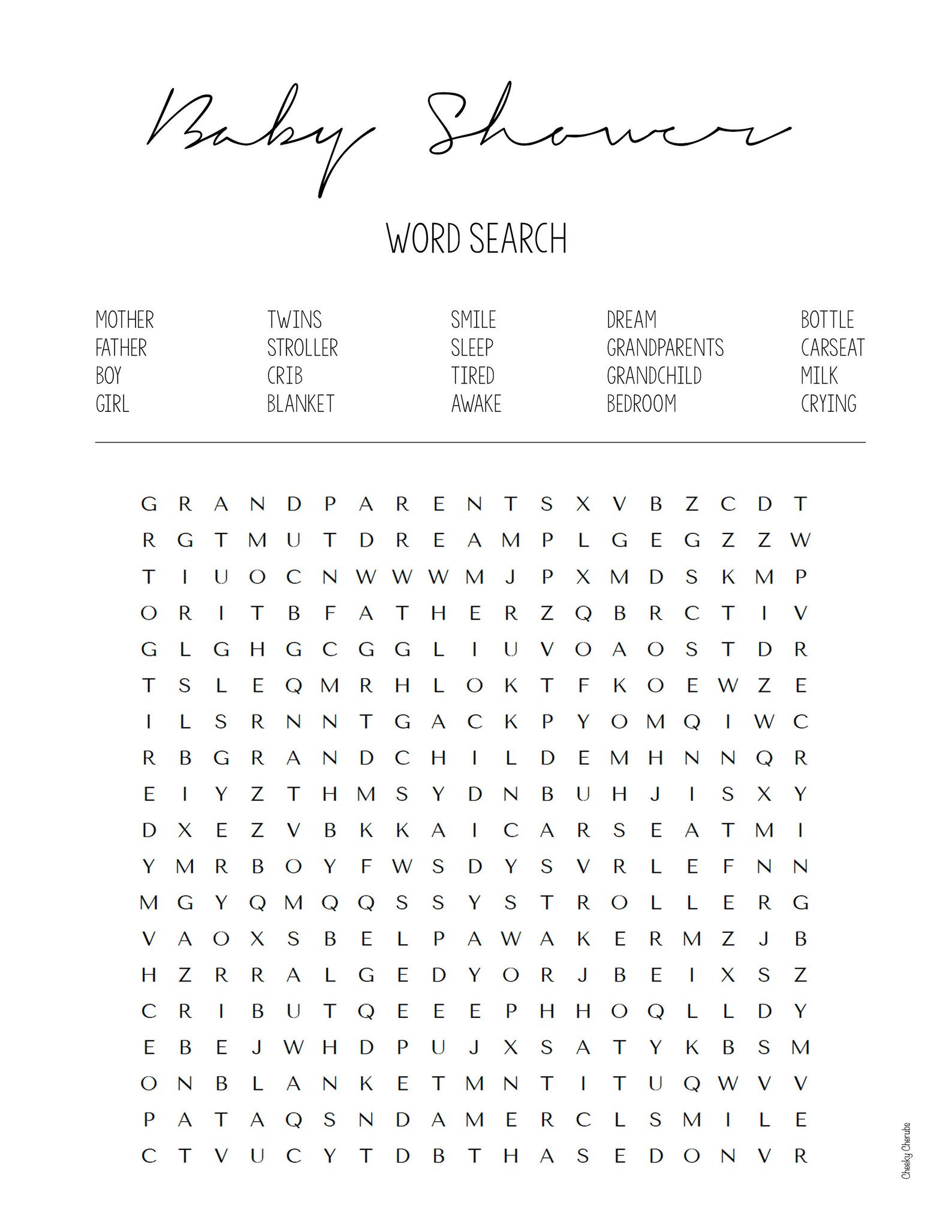 Baby Shower Word Search Game Word Puzzle Baby Shower Themed - Etsy